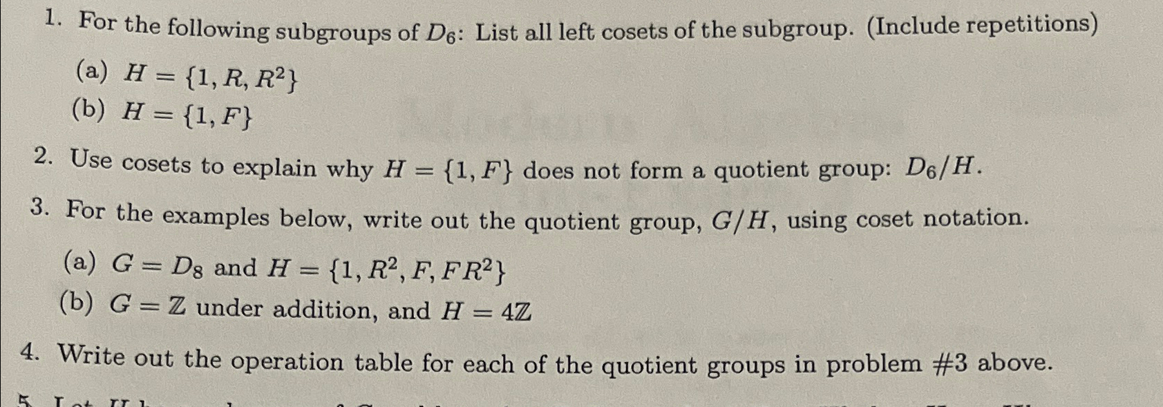 Solved For the following subgroups of D6 ﻿: List all left | Chegg.com