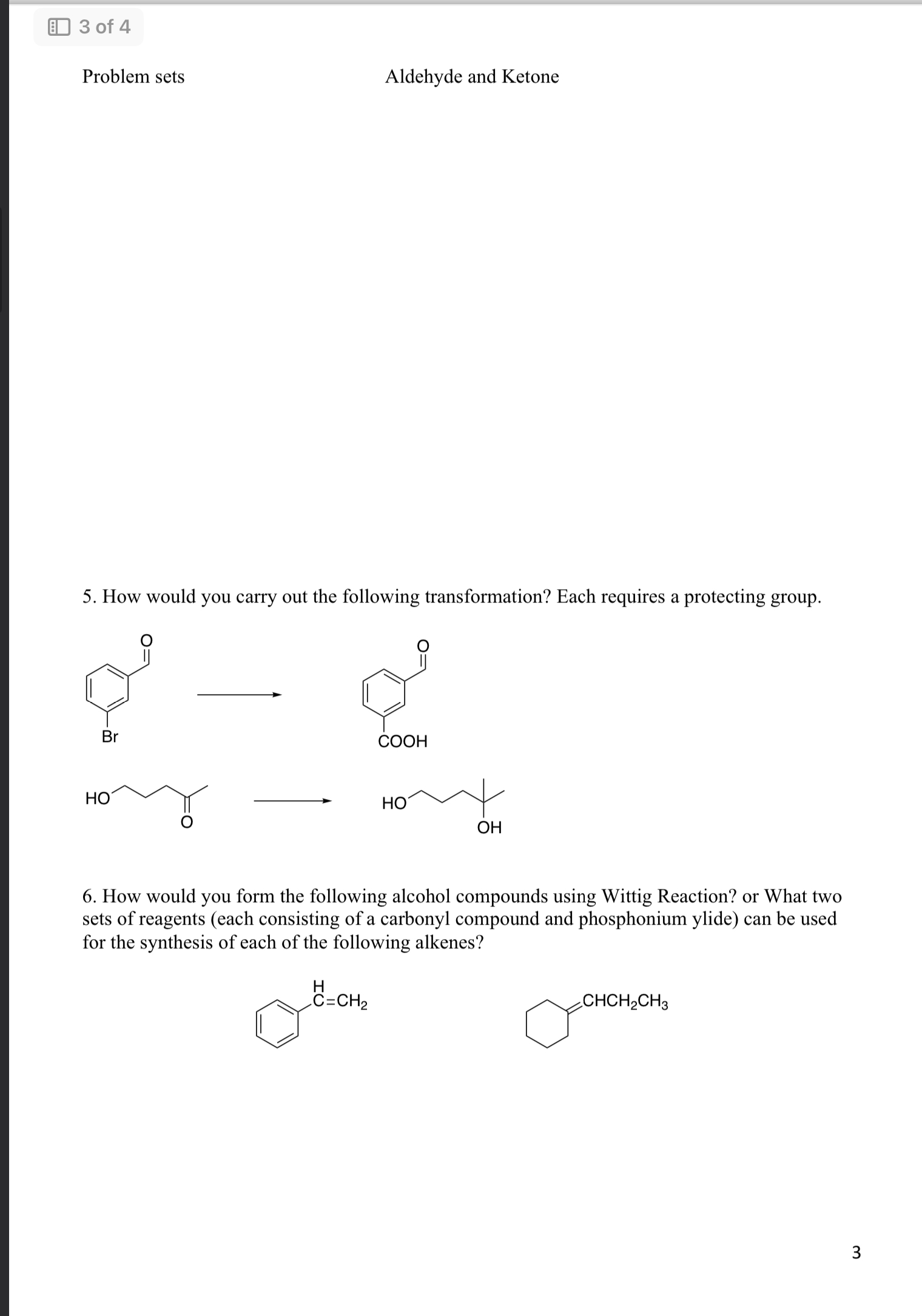 Solved 3 ﻿of 4Problem sets Do all of the, Aldehyde and | Chegg.com