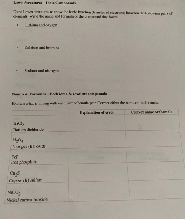 Solved Lewis Structures - Ionic Compounds Draw Lewis | Chegg.com