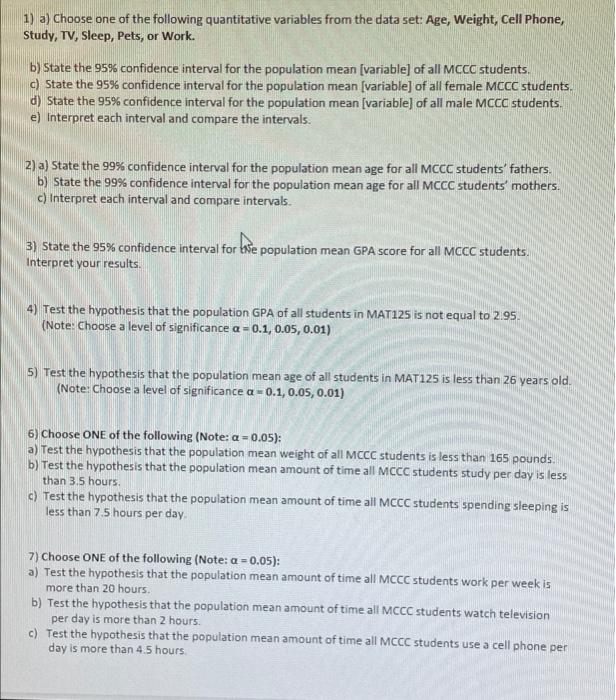 1) a) Choose one of the following quantitative | Chegg.com