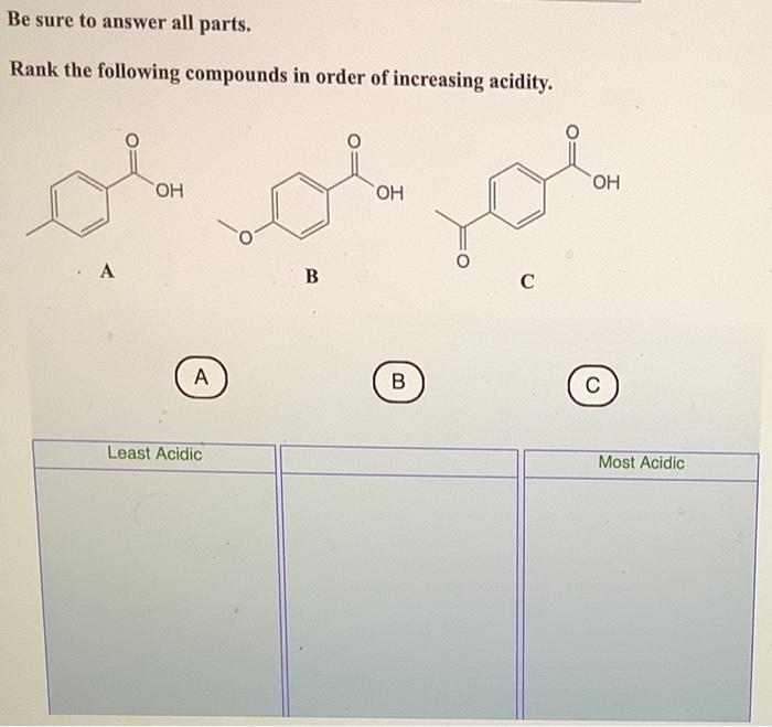 Solved Be sure to answer all parts. Rank the following | Chegg.com