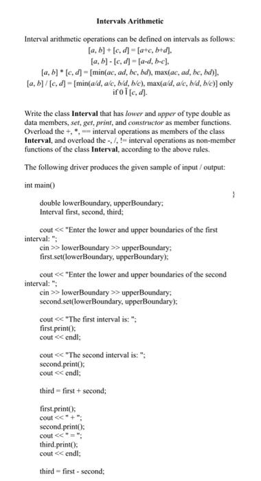 Solved Intervals Arithmetic Interval arithmetic operations | Chegg.com