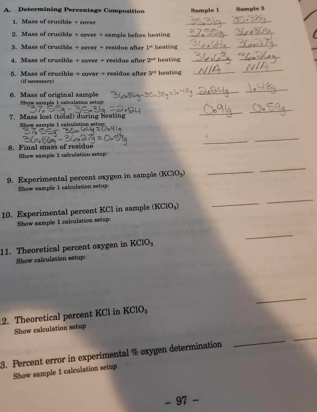 Solved 1. Mass of crucible + cover 2. Mass of crucible + | Chegg.com