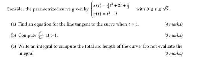 Solved Consider the parametrized curve given by | Chegg.com