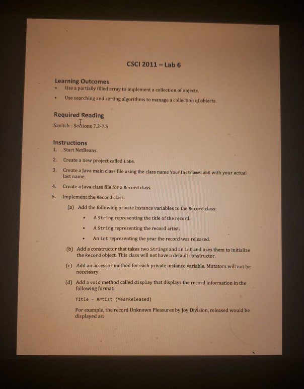 Solved CSCI 2011 - Lab 6 Learning Outcomes Use a partially | Chegg.com