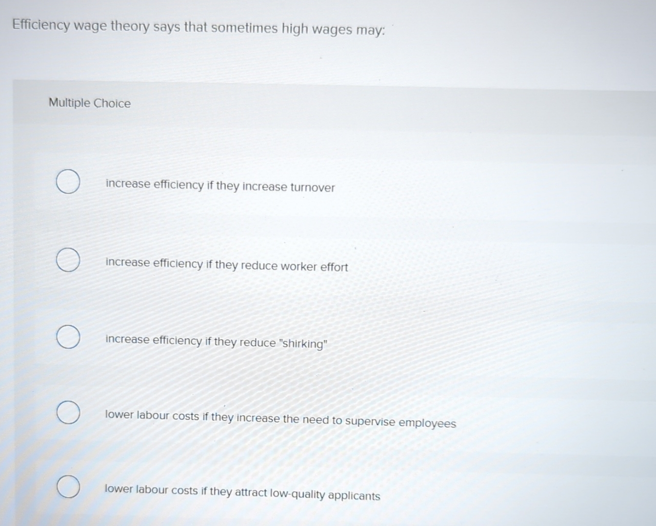Solved Efficiency wage theory says that sometimes high wages | Chegg.com