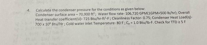 Solved Calculate the condenser pressure for the conditions | Chegg.com