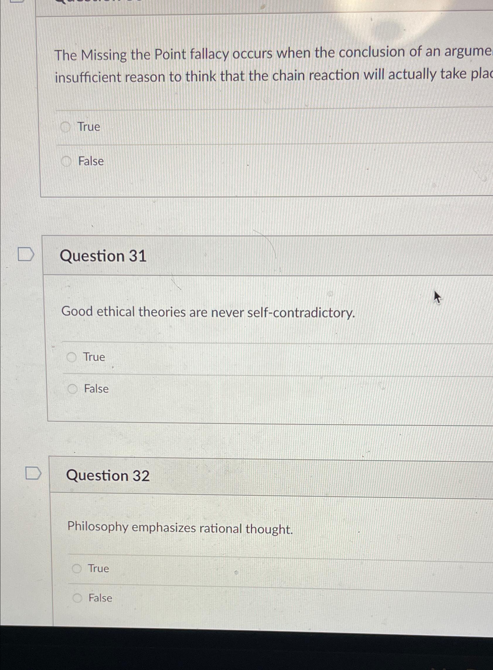 Solved The Missing the Point fallacy occurs when the | Chegg.com