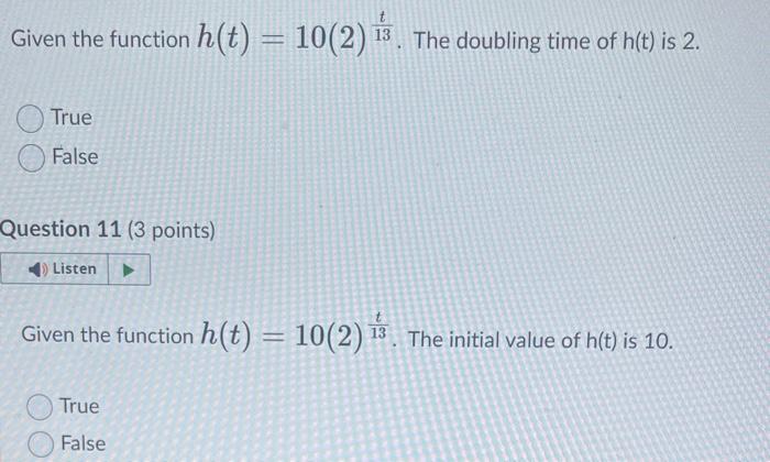 Solved Given the function h(t)=10(2)13t. The doubling time | Chegg.com