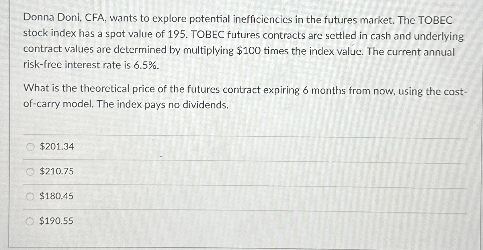 Solved Donna Doni, CFA, wants to explore potential | Chegg.com
