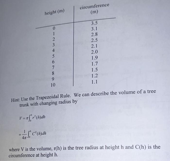 Solved The circumference of a tree trunk is measured at 1 | Chegg.com