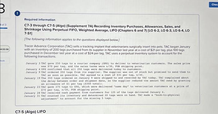 Solved Required information C7-3 through C7-5 (Algo) | Chegg.com