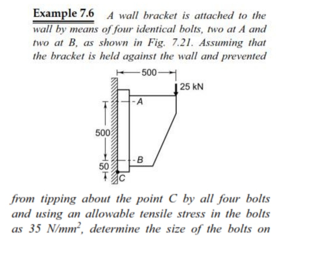 Solved Example 7.6 ﻿A wall bracket is attached to the two at | Chegg.com