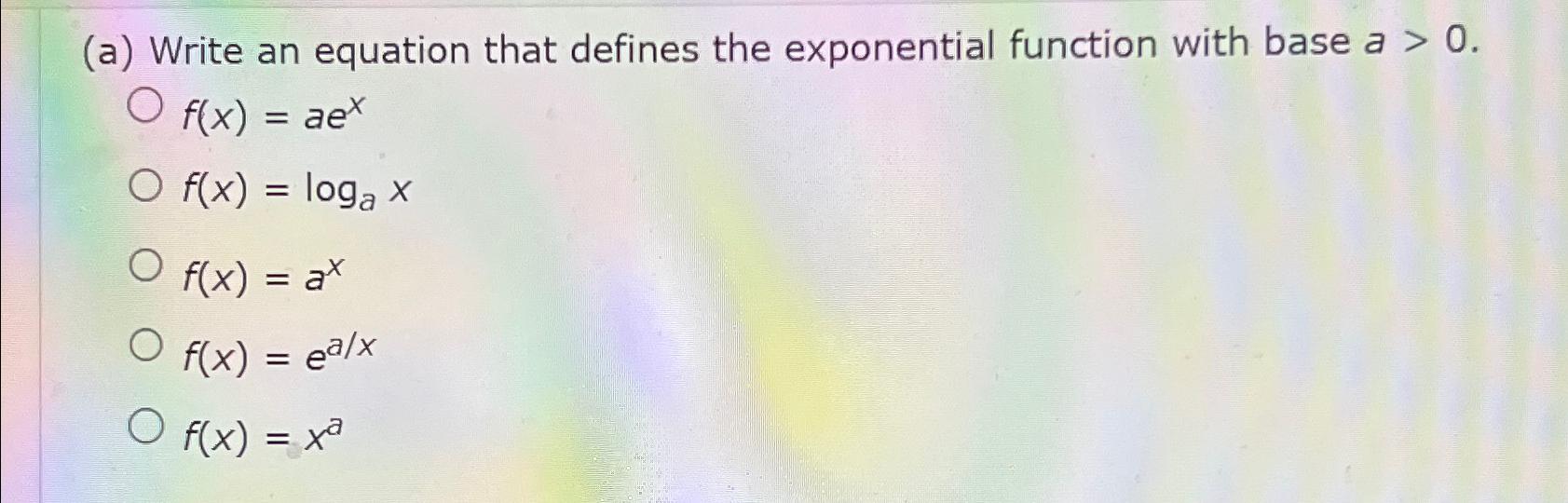 Solved (a) ﻿Write an equation that defines the exponential | Chegg.com