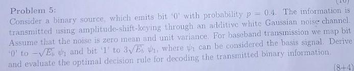 Problem 5: Consider a binary source which emits bit | Chegg.com