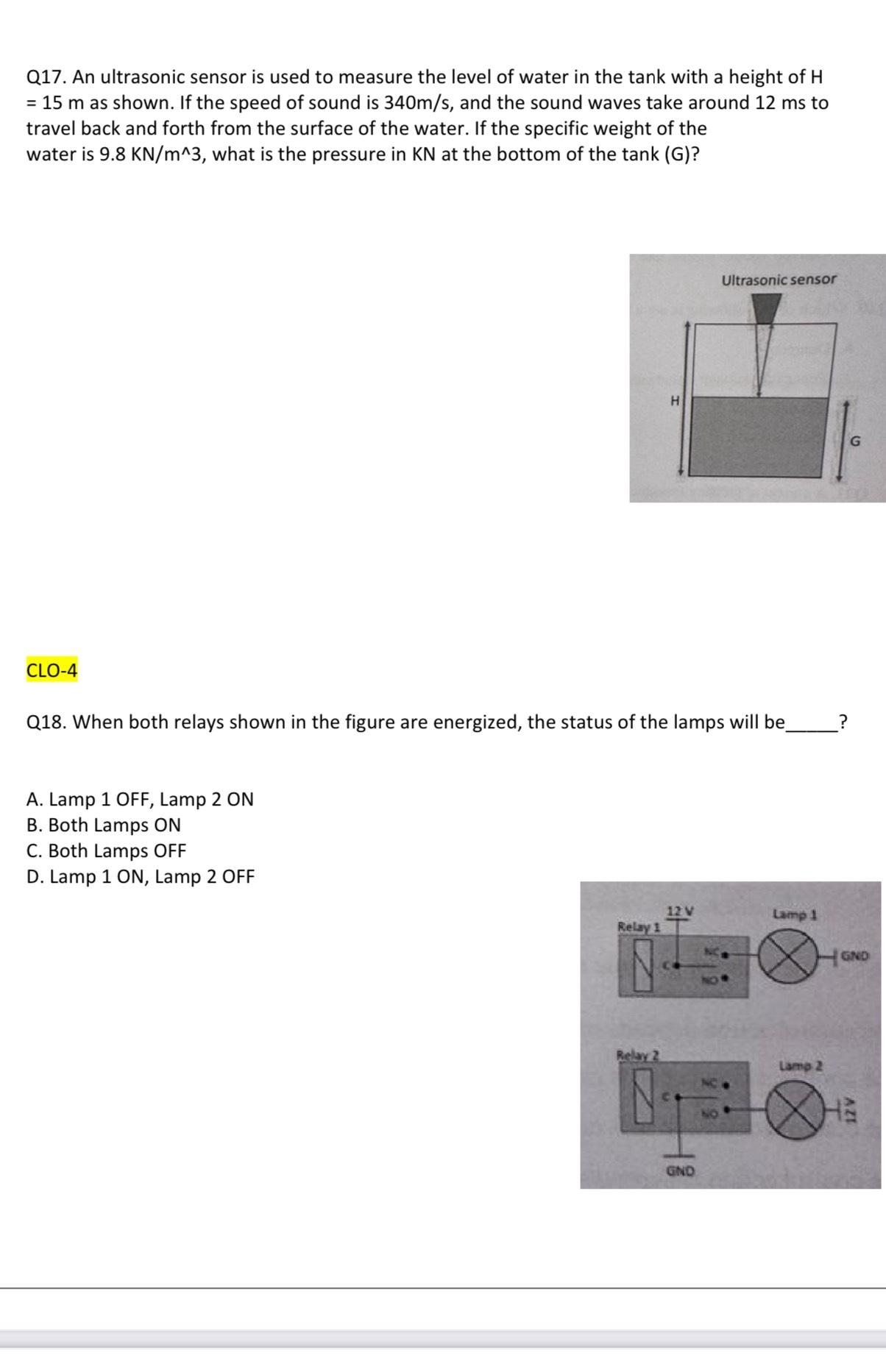 Solved Q17. ﻿An ultrasonic sensor is used to measure the | Chegg.com
