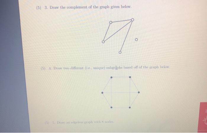Solved (5) 3. Draw the complement of the graph given below. | Chegg.com