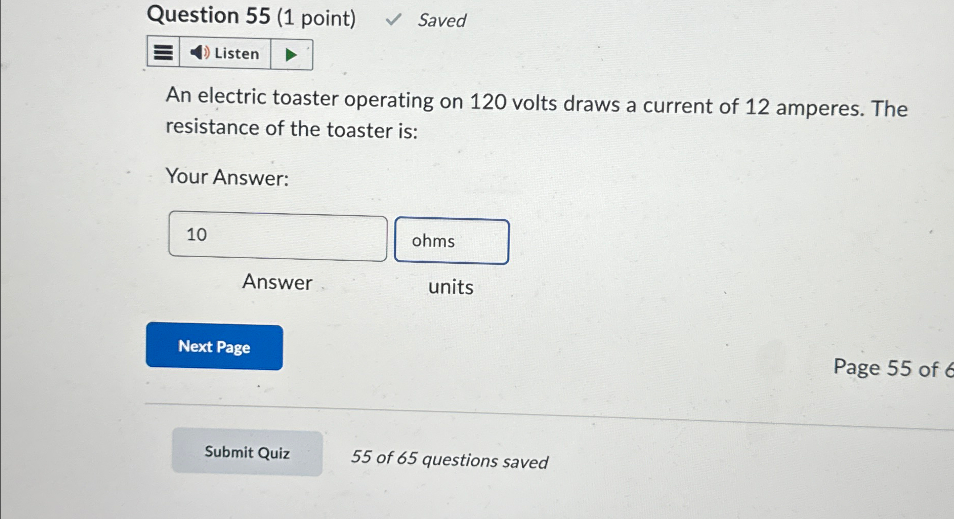 Solved Question 55 (1 ﻿point) ﻿SavedListenAn electric | Chegg.com