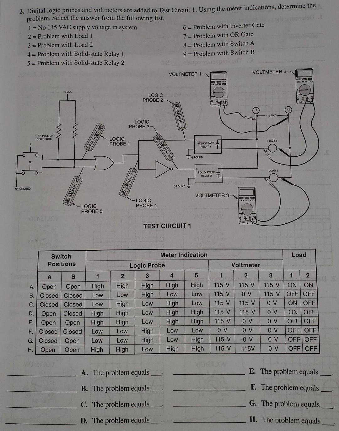 Solved 2. Digital logic probes and voltmeters are added to | Chegg.com