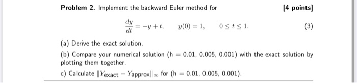 Solved Problem 2. Implement the backward Euler method for [4 | Chegg.com