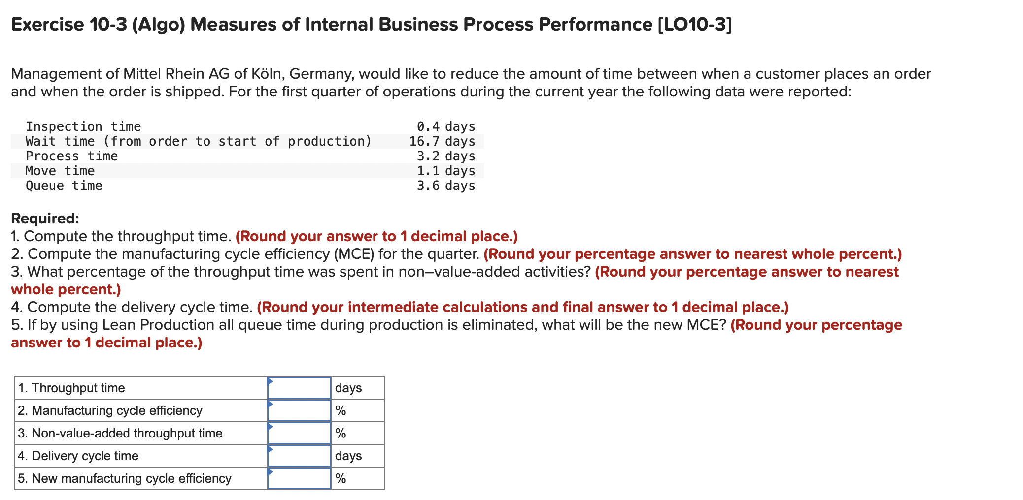 Solved Exercise 10-3 (Algo) ﻿Measures of Internal Business | Chegg.com