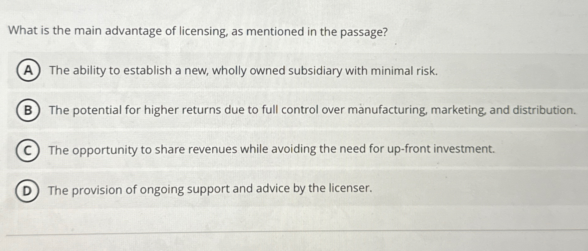 Solved What is the main advantage of licensing, as mentioned | Chegg.com