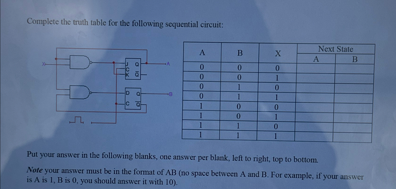 Complete the truth table for the following sequential | Chegg.com