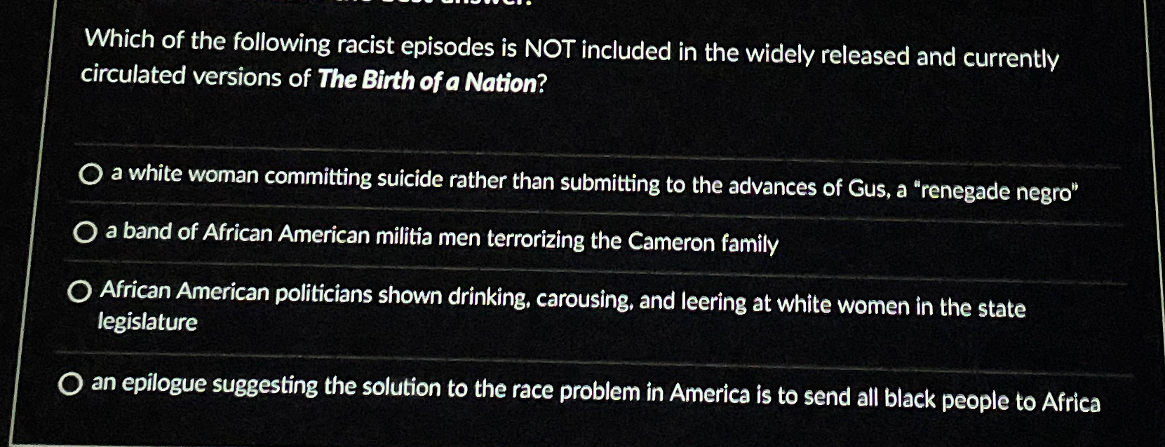 Solved Which of the following racist episodes is NOT | Chegg.com