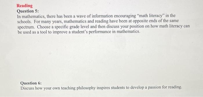 Reading Question 5: In mathematics, there has been a | Chegg.com