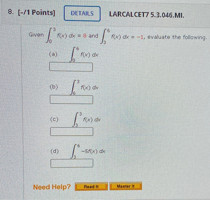 Solved 8. [-/1 Points] DETAILS LARCALCET7 5.3.046.MI. Given | Chegg.com