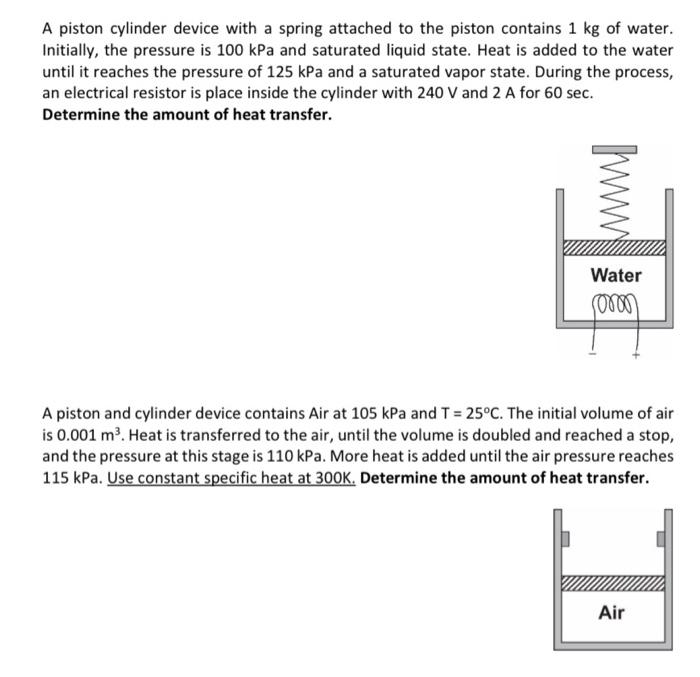 Solved A piston cylinder device with a spring attached to | Chegg.com