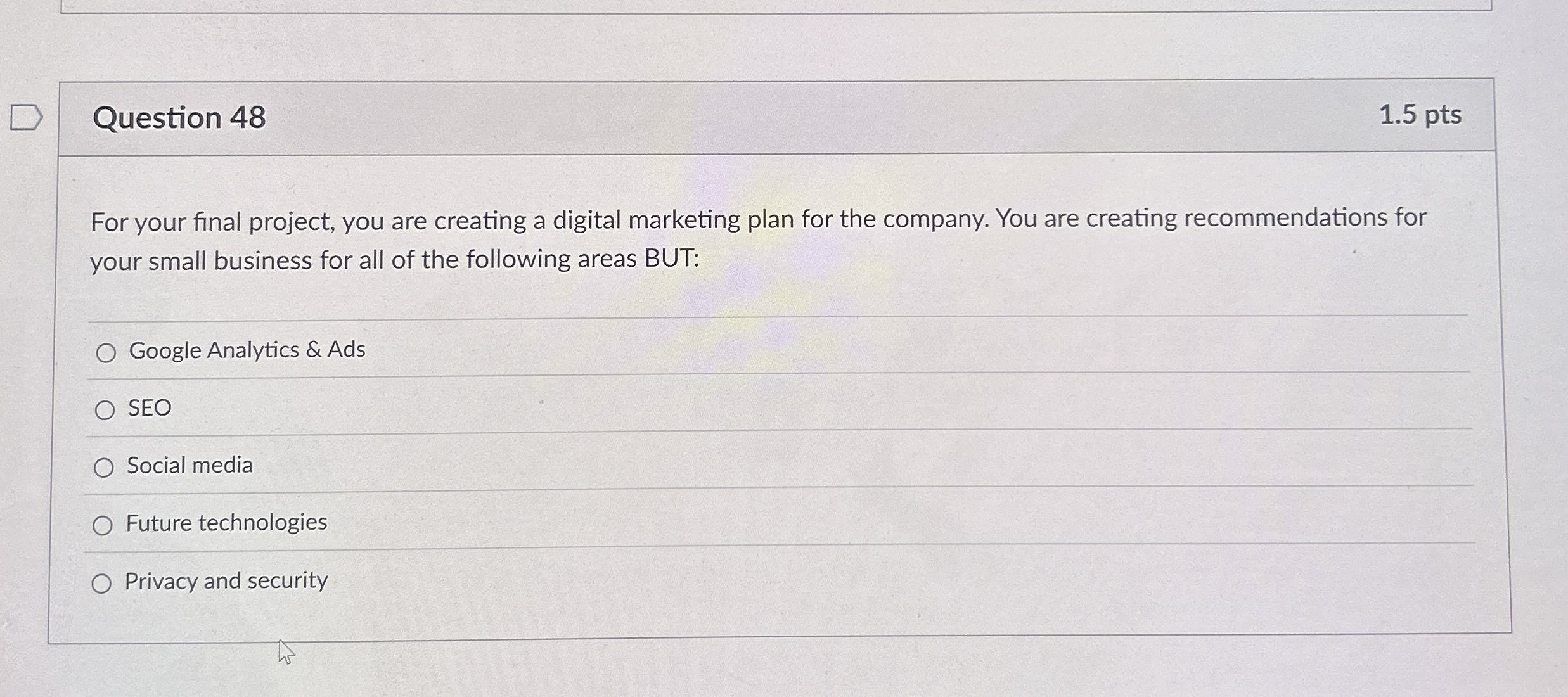 Solved Question 481.5 ﻿ptsFor your final project, you are | Chegg.com