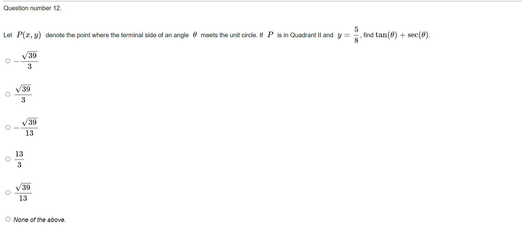Solved Question number 12.Let P(x,y) ﻿denote the point where | Chegg.com