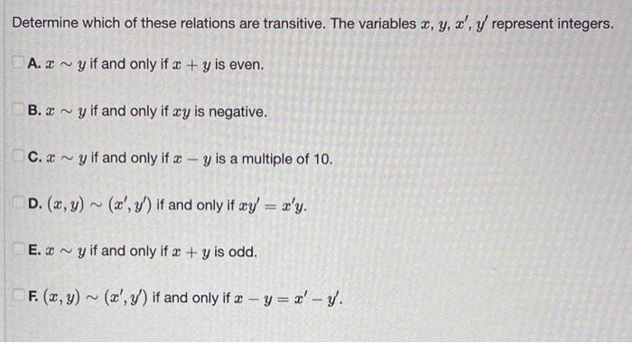 Solved Determine which of these relations are transitive. | Chegg.com