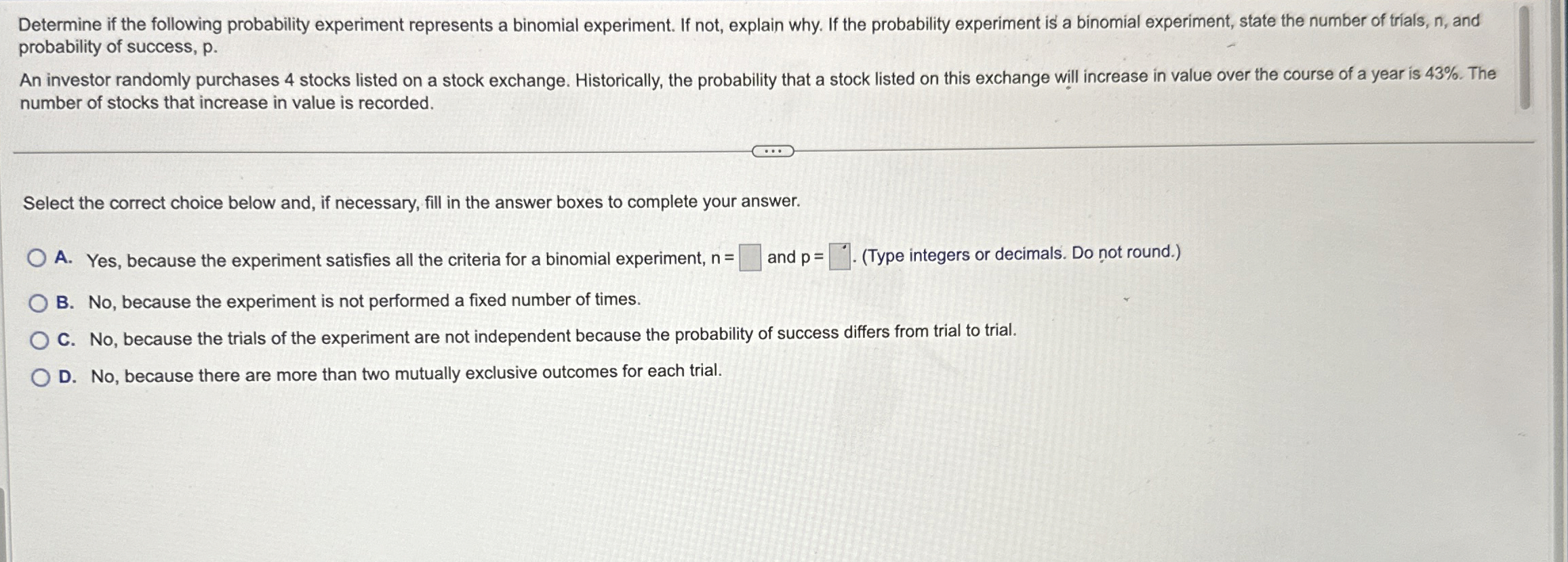 Solved Determine if the following probability experiment | Chegg.com