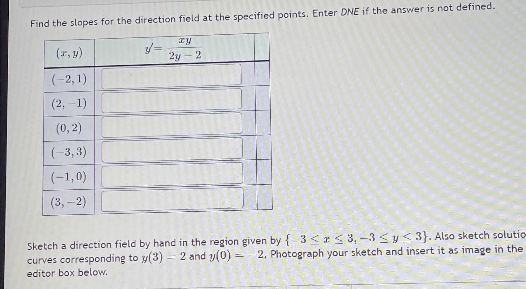 Solved Find the slopes for the direction field at the | Chegg.com