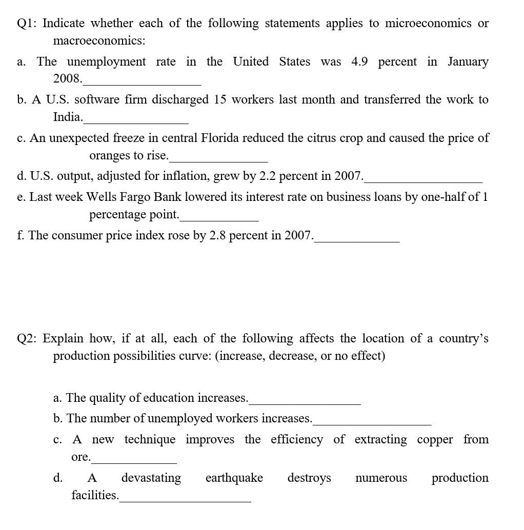 Solved Q1: Indicate whether each of the following statements | Chegg.com
