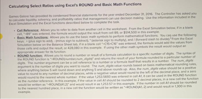 Solved Calculating Select Ratios using Excel's ROUND and | Chegg.com