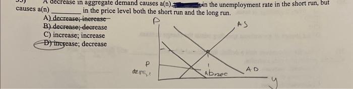 Solved A decrease in aggregate demand causes a(n) _ oin the | Chegg.com