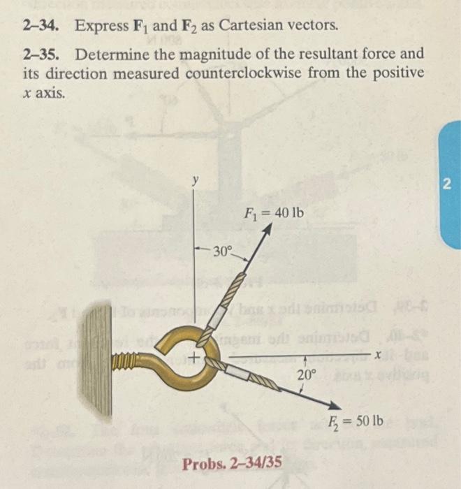 Solved 2-34. Express F1 and F2 as Cartesian vectors. 2-35. | Chegg.com