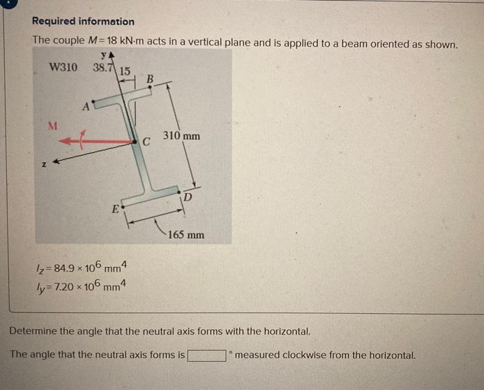 Solved Required information The couple M=18kN⋅m acts in a | Chegg.com