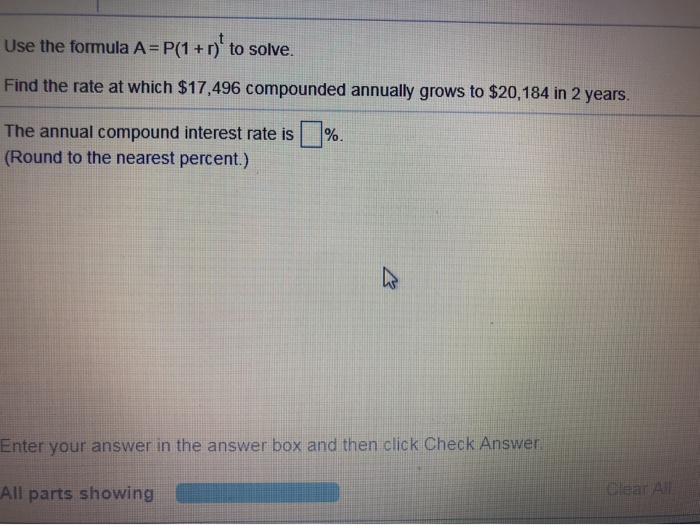 Solved Use the formula A= P(1 + r) to solve Find the rate at | Chegg.com