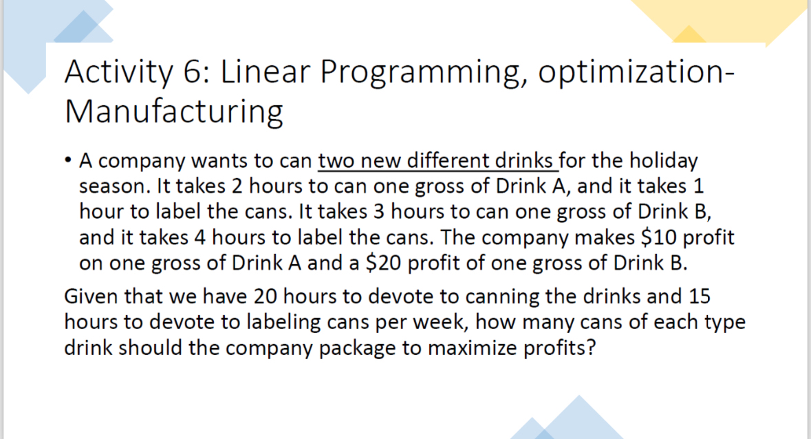 Solved by an EXPERT Activity 6: Linear Programming, | Chegg.com