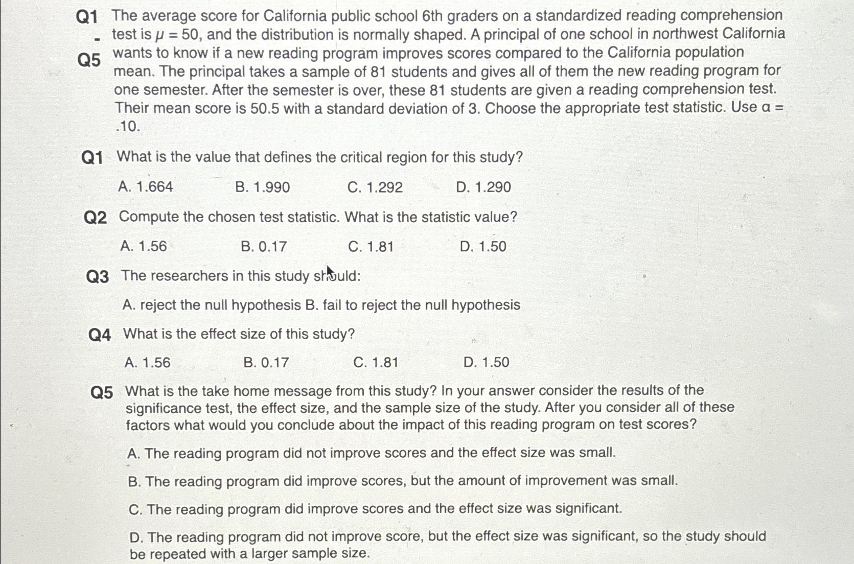 Solved Q1 ﻿The average score for California public school | Chegg.com
