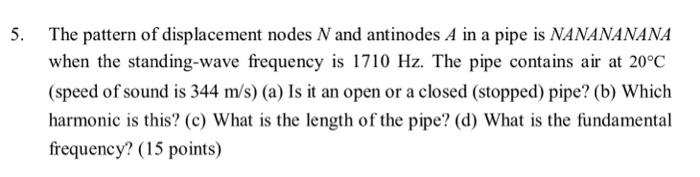 Solved The pattern of displacement nodes N and antinodes A | Chegg.com