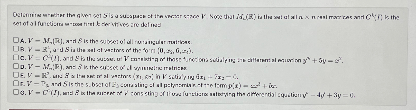 Solved Determine whether the given set S ﻿is a subspace of | Chegg.com