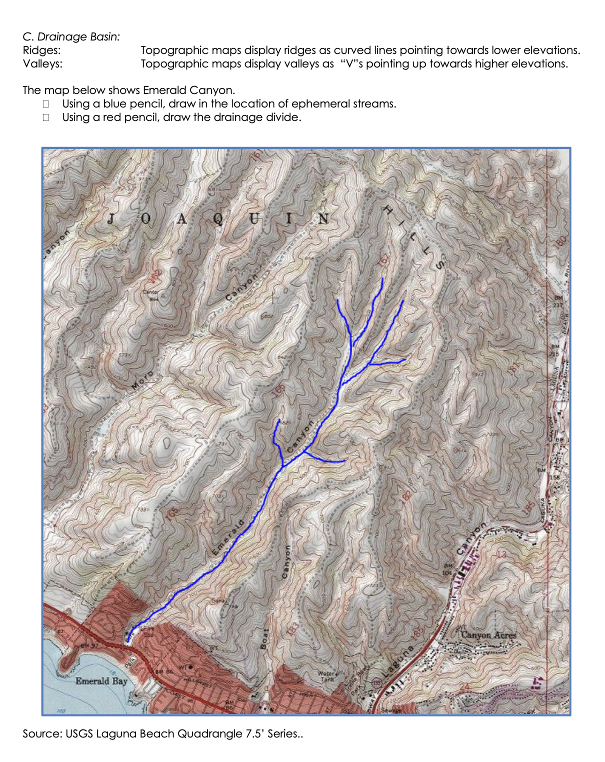 Solved C. ﻿Drainage Basin: Ridges: Topographic maps display | Chegg.com