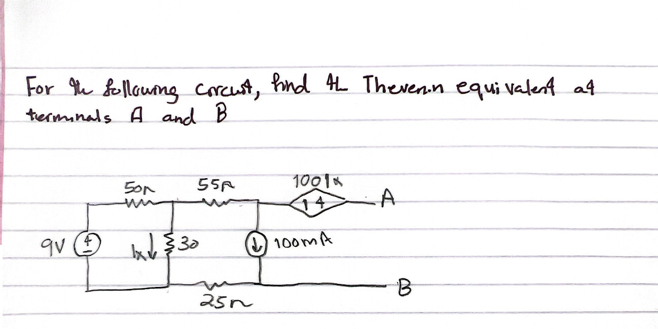 Solved For the following circuit, find the Thevenin | Chegg.com
