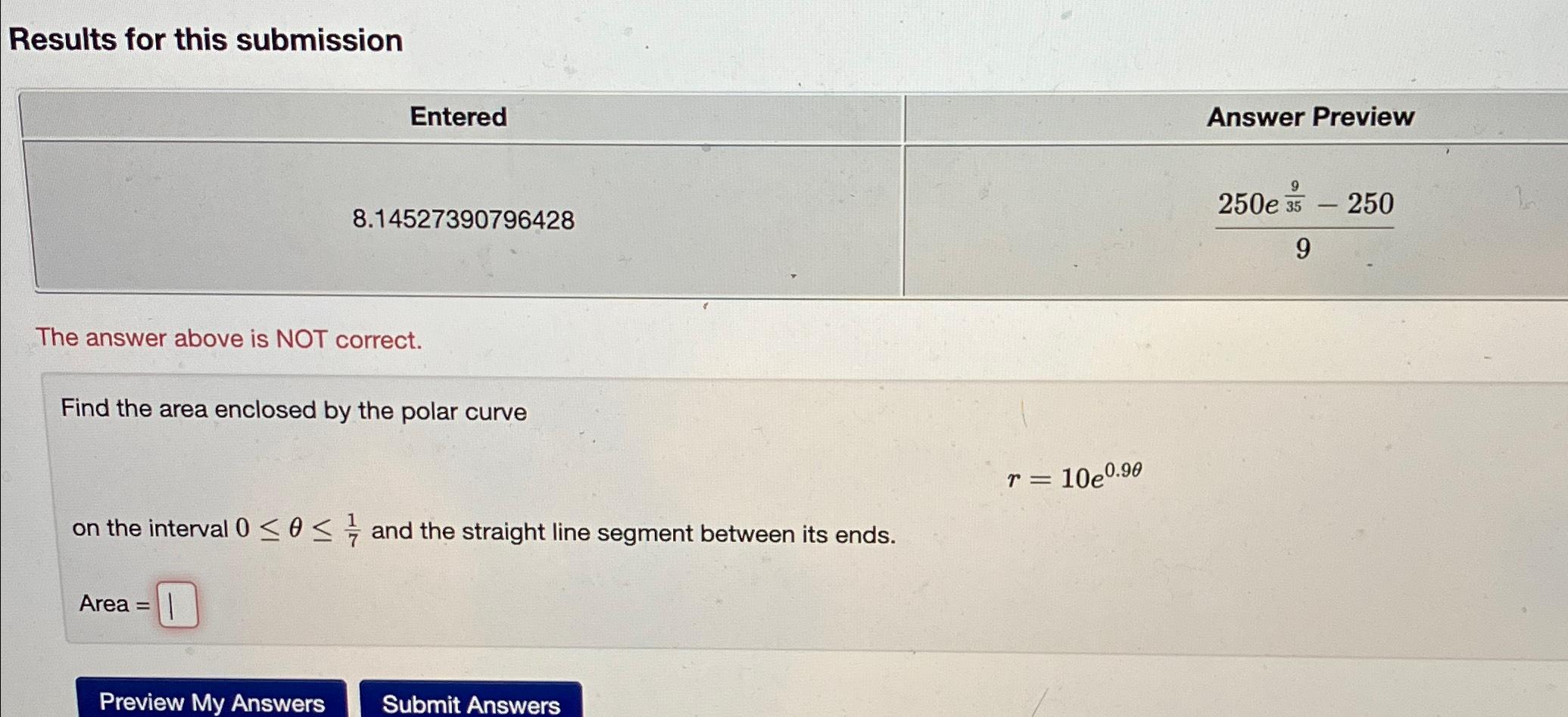 Solved Results for this submission\table[[Entered,Answer | Chegg.com