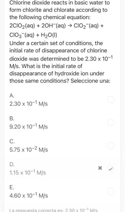 Solved Chlorine dioxide reacts in basic water to form | Chegg.com